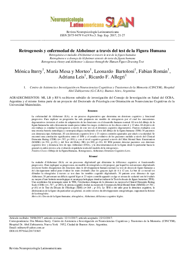 (PDF) Retrogenesis y enfermedad de Alzheimer a través del test de la ...