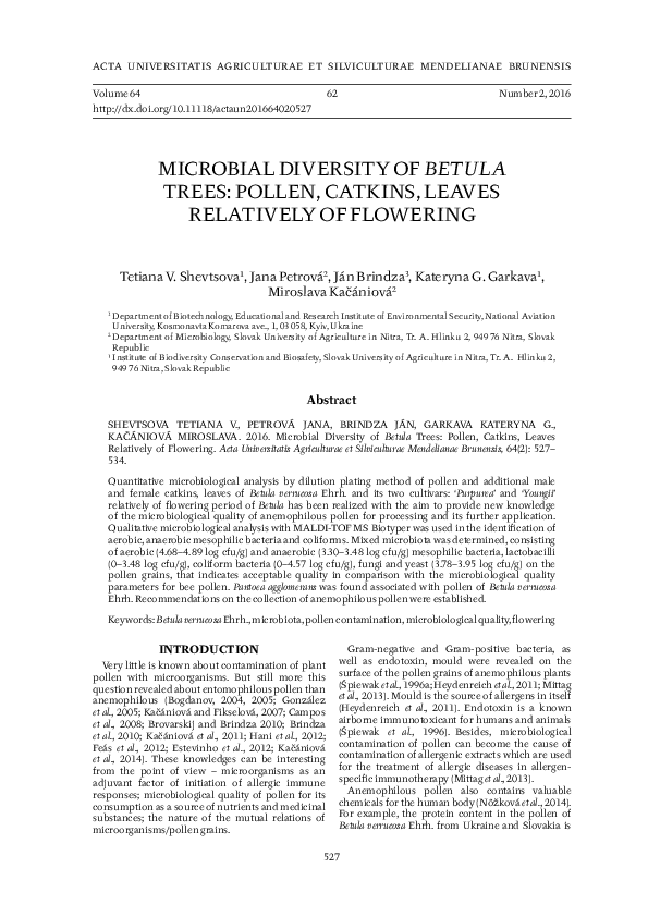 (PDF) Microbial Diversity of Betula Trees: Pollen, Catkins, Leaves ...