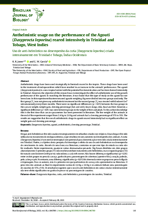 (PDF) Anthelmintic usage on the performance of the Agouti (Dasyprocta ...