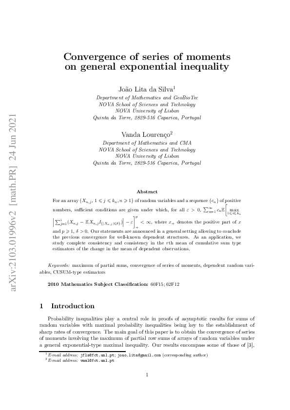 (PDF) Convergence of series of moments on general exponential inequality