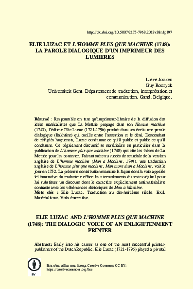 (PDF) Elie Luzac et L’homme plus que machine (1748): la parole ...