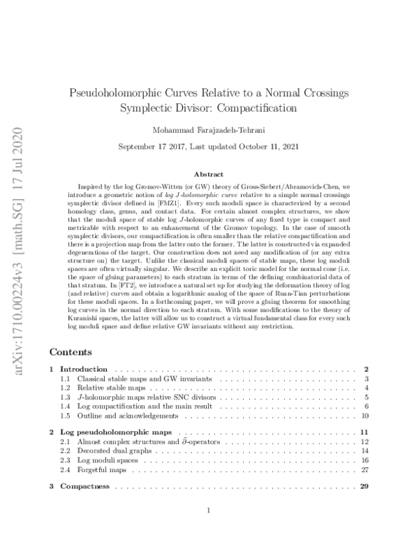 (PDF) Pseudoholomorphic curves relative to a normal crossings symplectic divisor ...