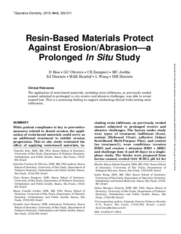 (PDF) Resin-Based Materials Protect Against Erosion/Abrasion—a ...