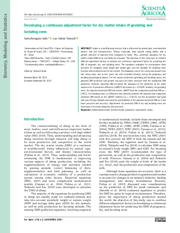 (PDF) Developing a continuous adjustment factor for dry matter intake ...