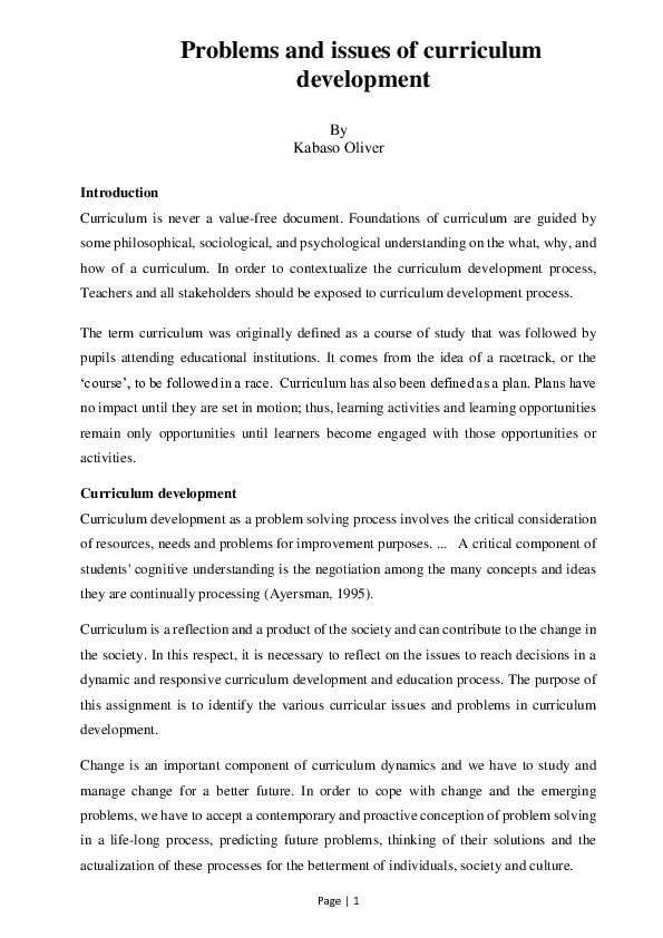 (PDF) Problems and issues of curriculum development