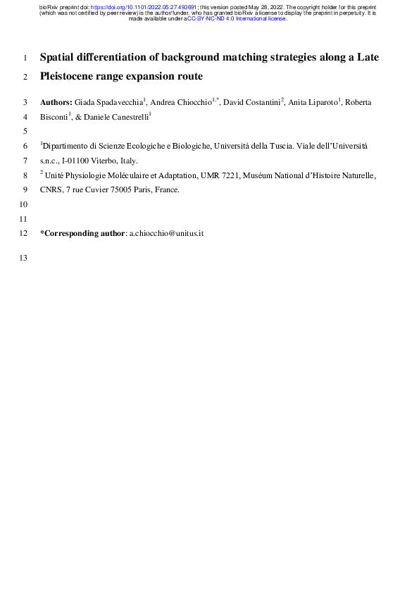 (PDF) Spatial differentiation of background matching strategies along a Late Pleistocene range ...