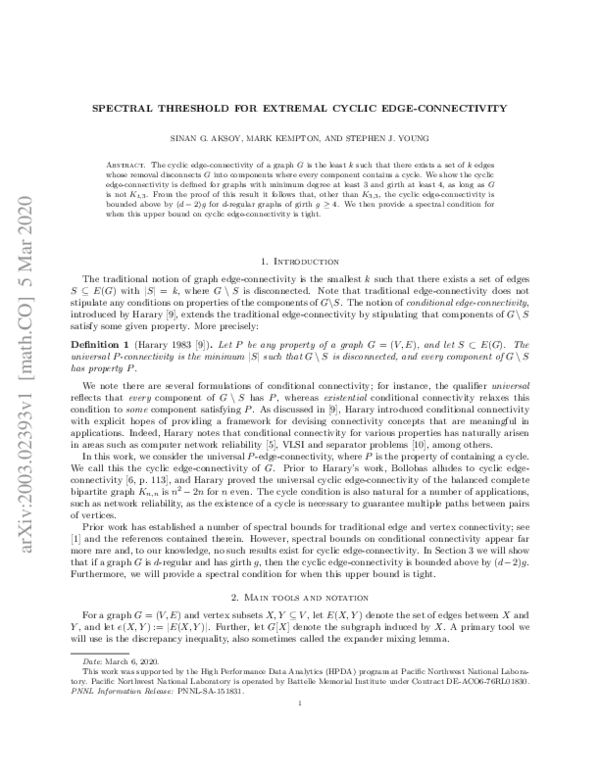 (PDF) Spectral Threshold for Extremal Cyclic Edge-Connectivity