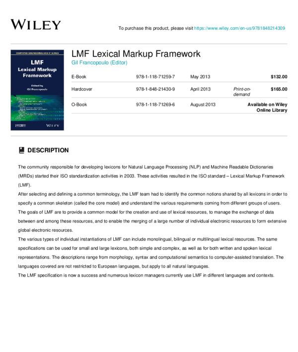 (PDF) LMF Lexical Markup Framework