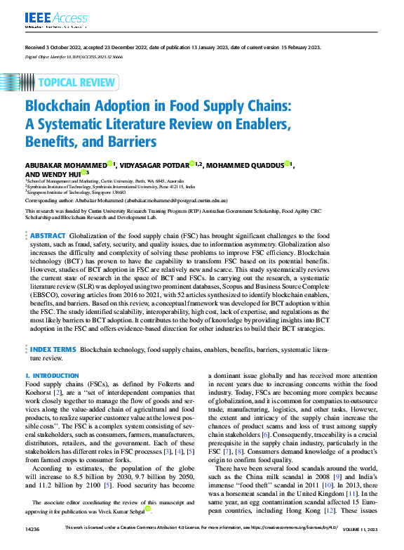 (PDF) Blockchain Adoption in Food Supply Chains: A Systematic ...