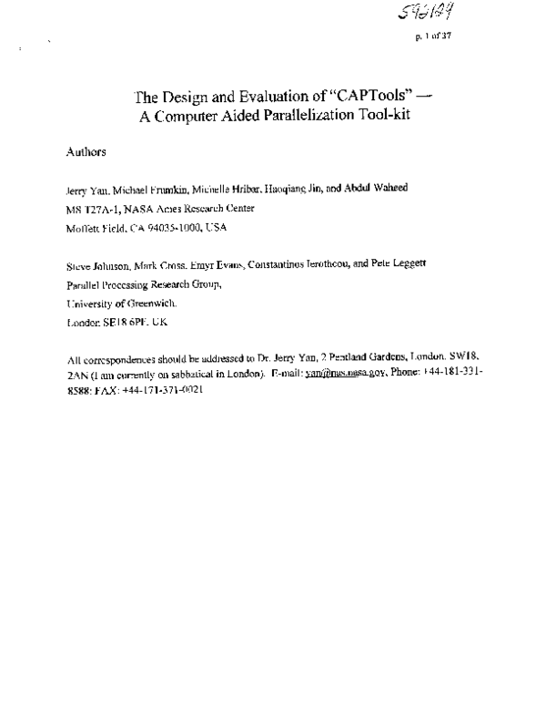 (PDF) The Design and Evaluation of "CAPTools"--A Computer Aided Parallelization Toolkit
