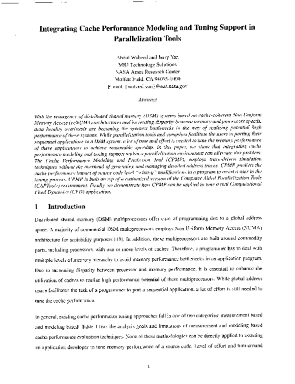(PDF) Integrating Cache Performance Modeling and Tuning Support in Parallelization Tools