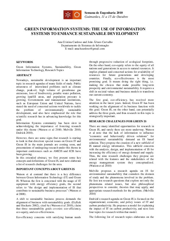 (PDF) Green Information Systems: The Use of Information Systems to ...