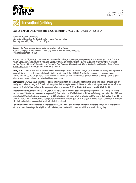 (PDF) Early Experience with the Evoque Mitral Valve Replacement System