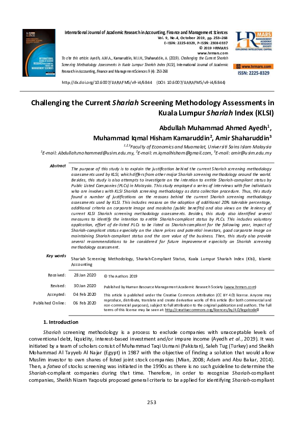 (PDF) Challenging the Current Shariah Screening Methodology Assessments ...