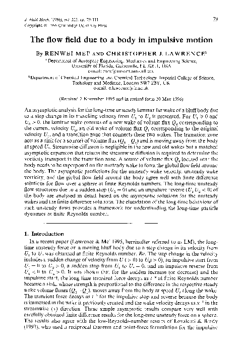 (PDF) The flow field due to a body in impulsive motion