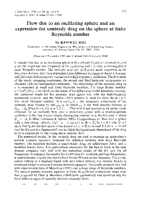 (PDF) Flow due to an oscillating sphere and an expression for unsteady ...