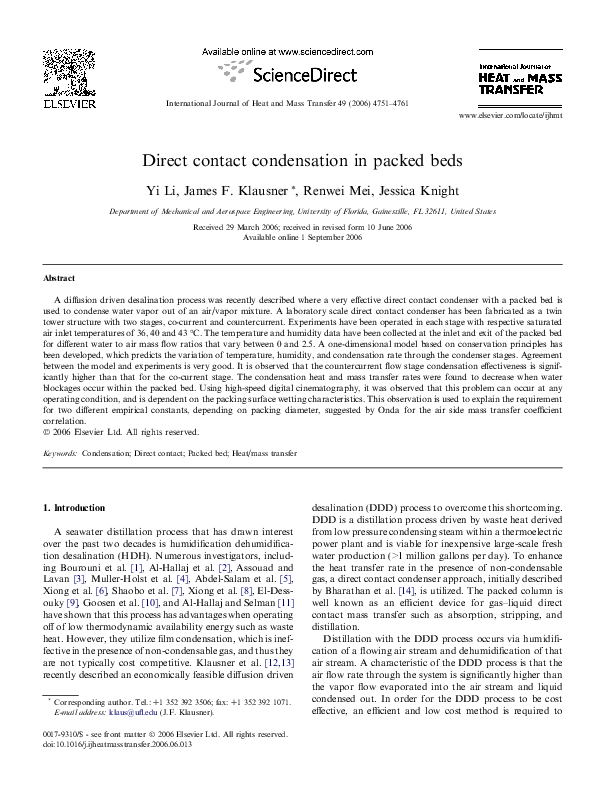 (PDF) Direct contact condensation in packed beds