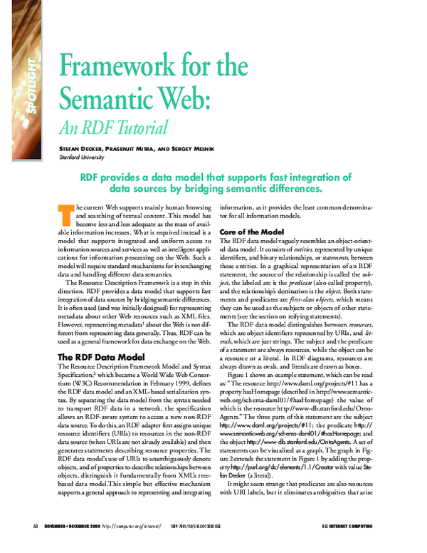 (PDF) Framework for the semantic Web: an RDF tutorial