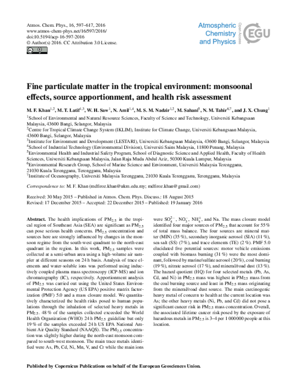 (PDF) Fine particulate matter in the tropical environment: monsoonal effects, source ...