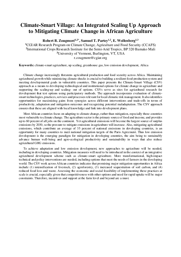 (PDF) Climate-Smart Village: An Integrated Scaling Up Approach to ...