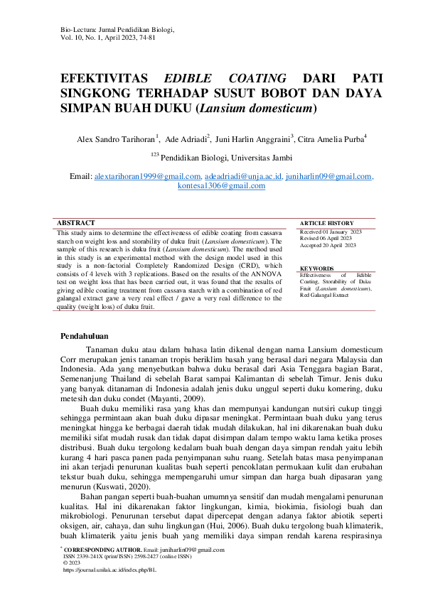 (PDF) Efektivitas Edible Coating Dari Pati Singkong Terhadap Susut ...