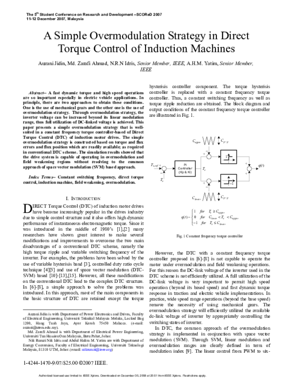 (PDF) A Simple Overmodulation Strategy in Direct Torque Control of Induction Machines