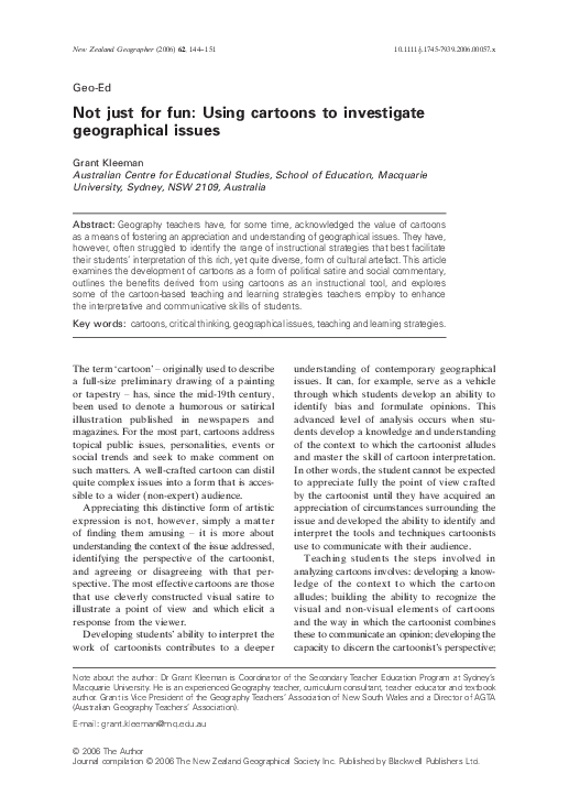 (PDF) Not just for fun: Using cartoons to investigate geographical issues