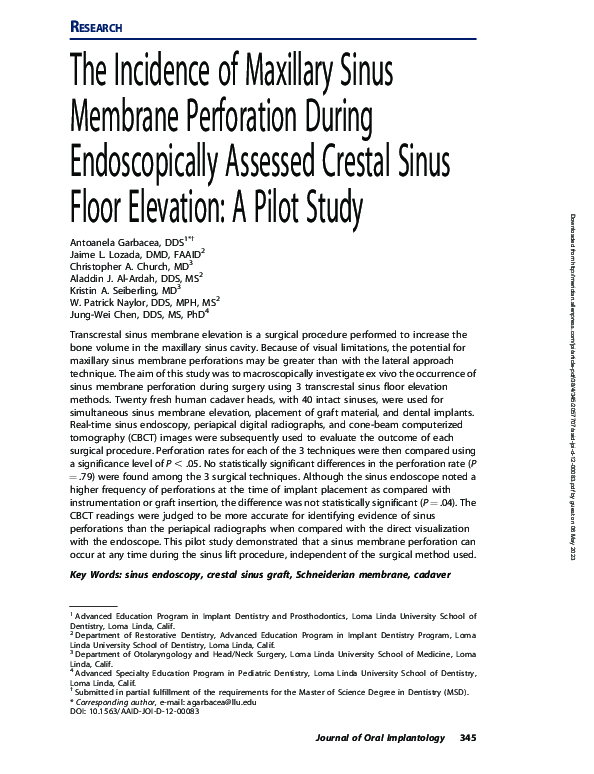 (PDF) The Incidence of Maxillary Sinus Membrane Perforation During ...