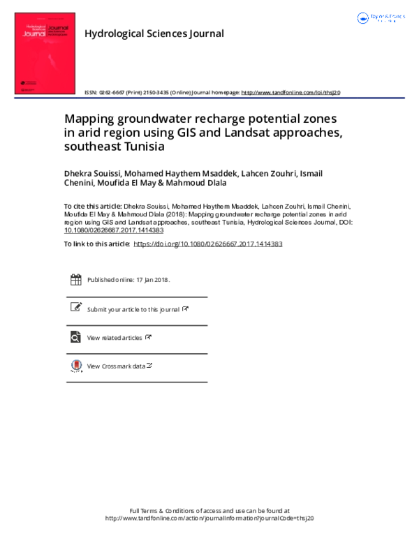 (PDF) Mapping groundwater recharge potential zones in arid region using GIS and Landsat ...