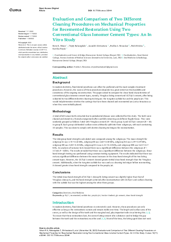 (PDF) Evaluation and Comparison of Two Different Cleaning Procedures on ...
