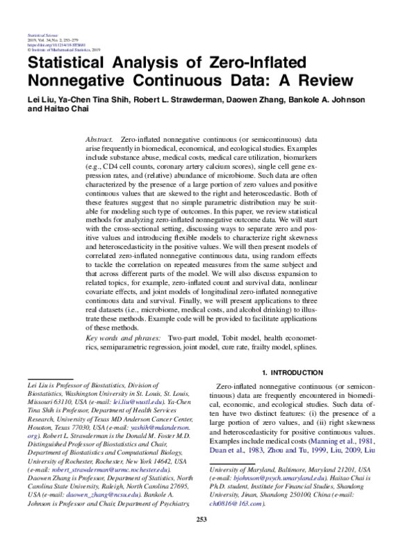 (PDF) Statistical Analysis of Zero-Inflated Nonnegative Continuous Data: A Review