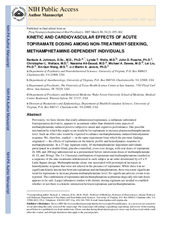 (PDF) Kinetic and cardiovascular effects of acute topiramate dosing ...