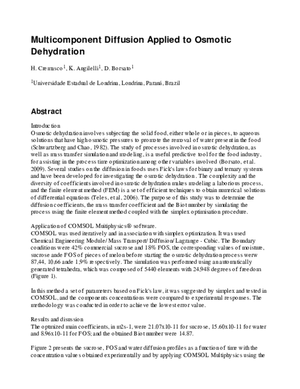 (PDF) Multicomponent Diffusion Applied to Osmotic Dehydration