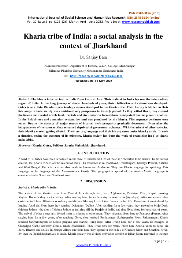 (PDF) Kharia tribe of India: a social analysis in the context of Jharkhand