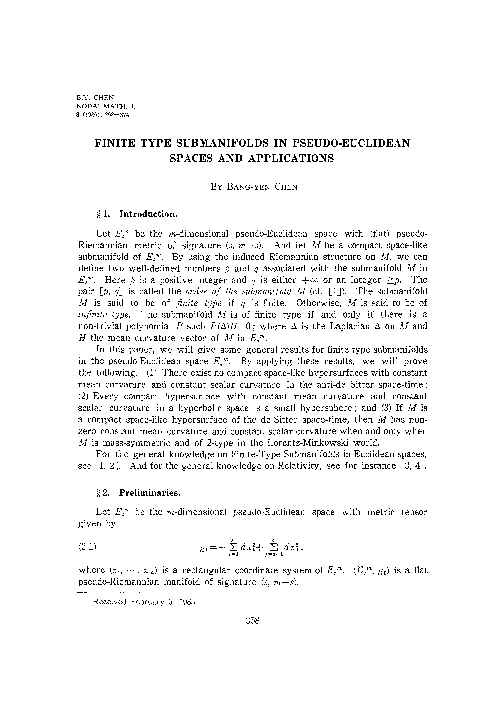 (PDF) Finite type submanifolds in pseudo-Euclidean spaces and applications