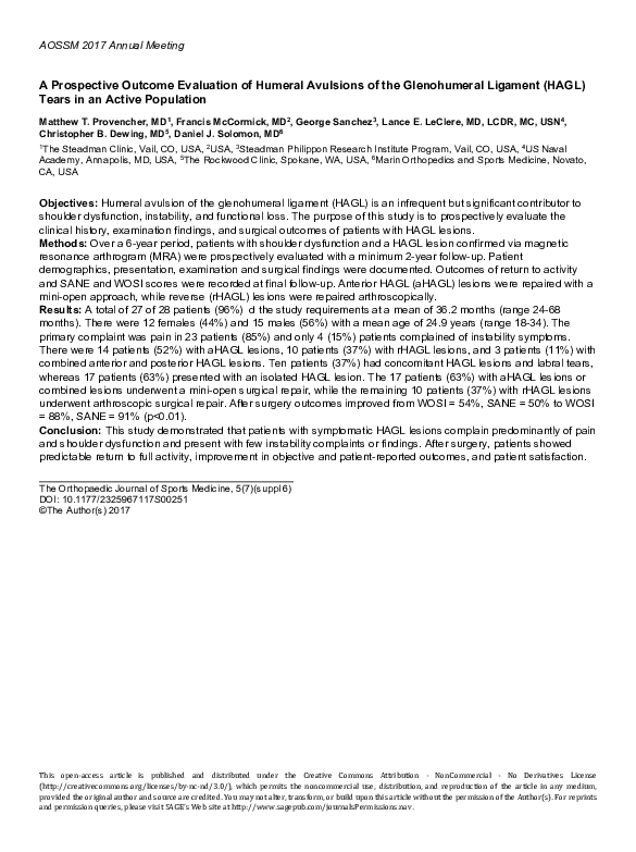 (PDF) A Prospective Outcome Evaluation of Humeral Avulsions of the ...