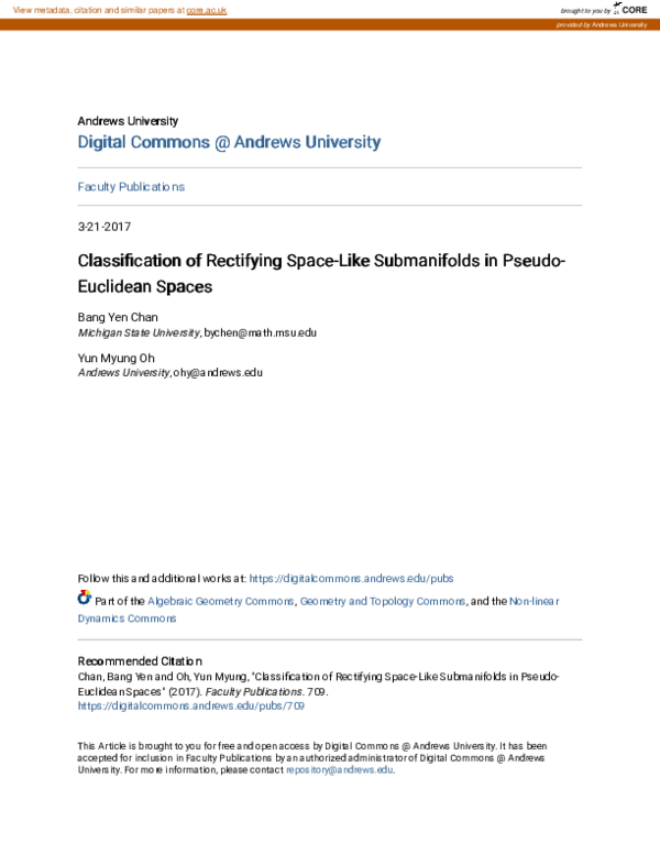 Pdf Classification Of Rectifying Space Like Submanifolds In Pseudo Euclidean Spaces