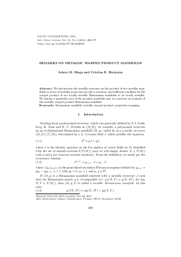 (PDF) Warped Product Manifolds