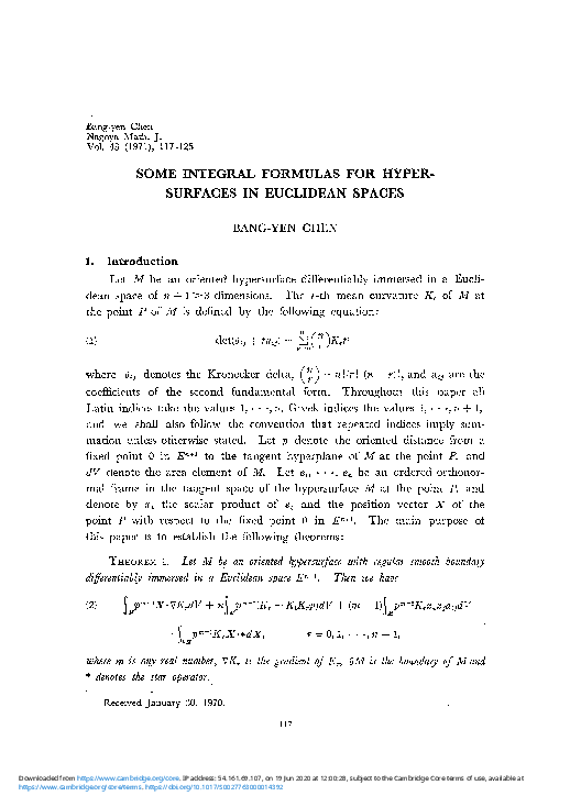 (PDF) Some Integral Formulas for Hyper-Surfaces in Euclidean Spaces