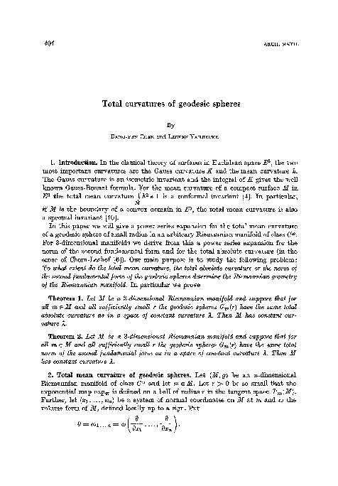 (PDF) Total curvatures of geodesic spheres
