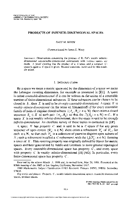 (PDF) Products of Infinite-Dimensional Spaces
