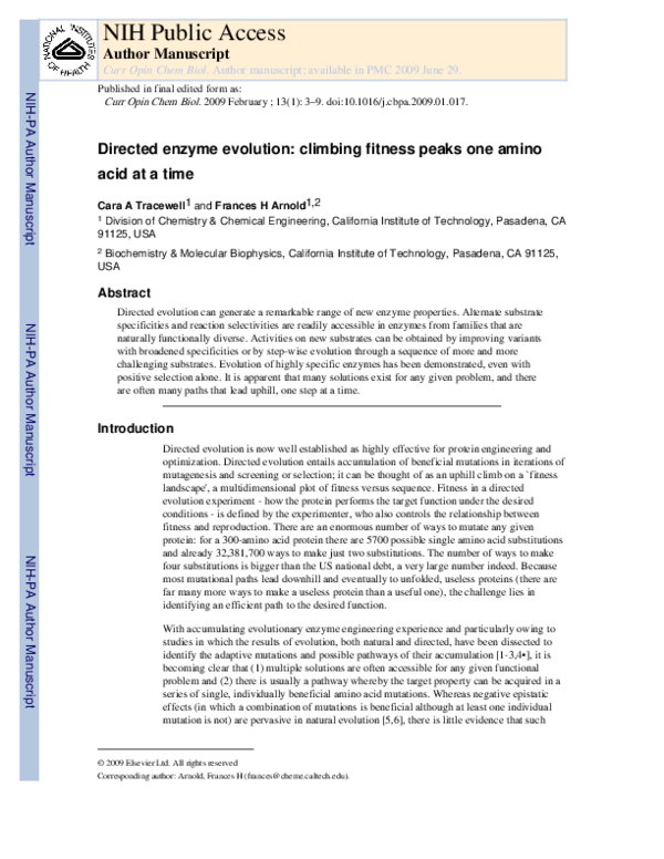 (PDF) Directed enzyme evolution: climbing fitness peaks one amino acid ...