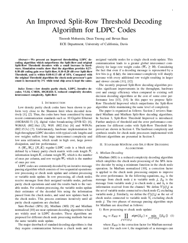 (PDF) An Improved Split-Row Threshold Decoding Algorithm for LDPC Codes