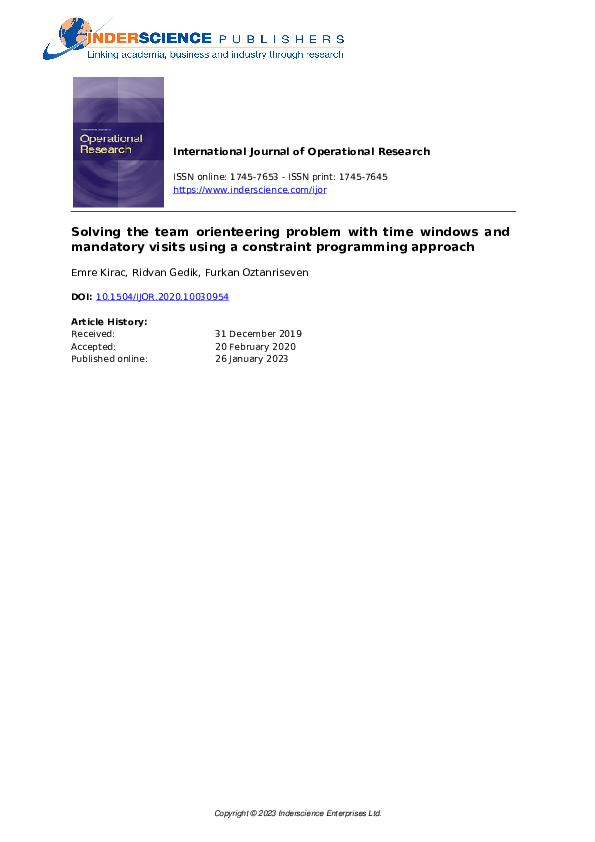 (PDF) Solving the team orienteering problem with time windows and ...