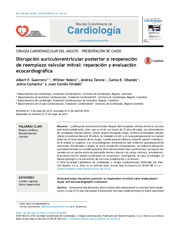 (PDF) Disrupción auriculoventricular posterior a reoperación de ...