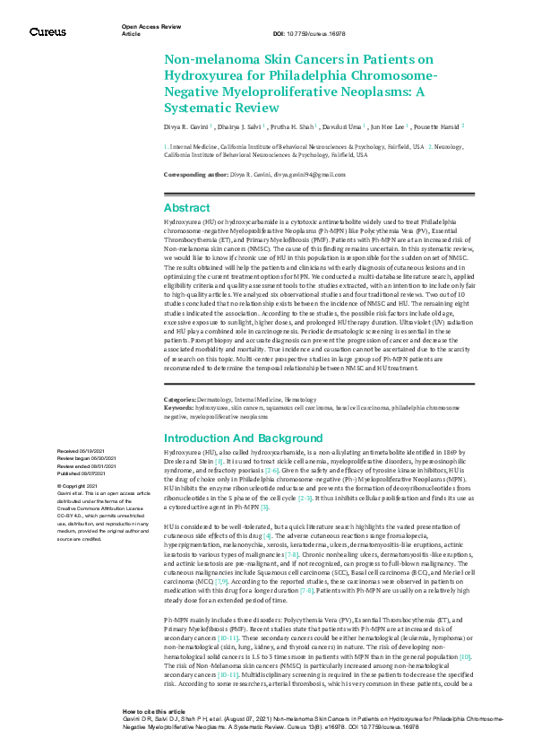(PDF) Non-melanoma Skin Cancers in Patients on Hydroxyurea for ...