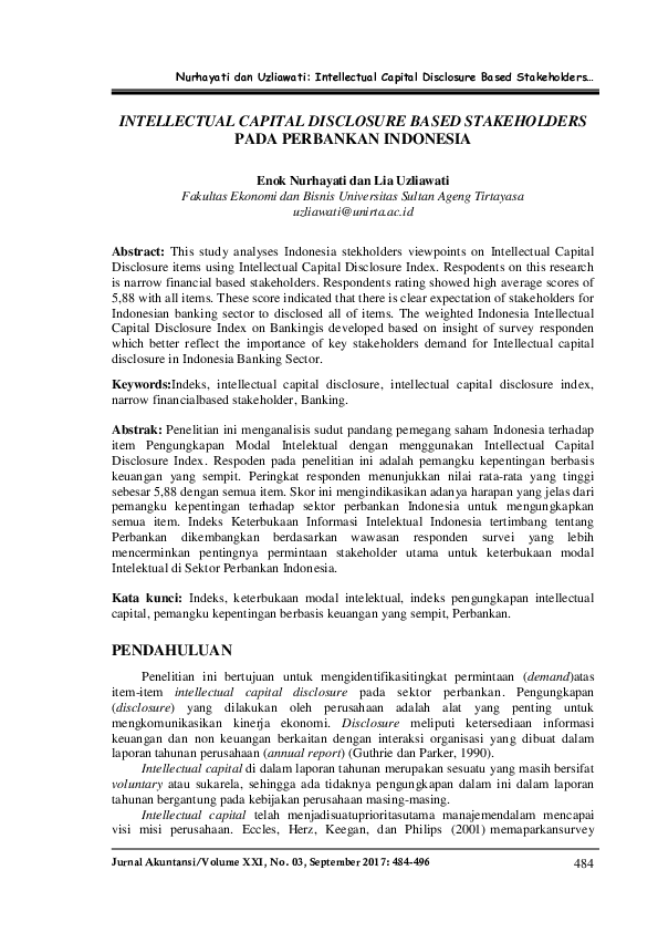 (PDF) Intellectual Capital Disclosure Based Stakeholders Pada Perbankan Indonesia