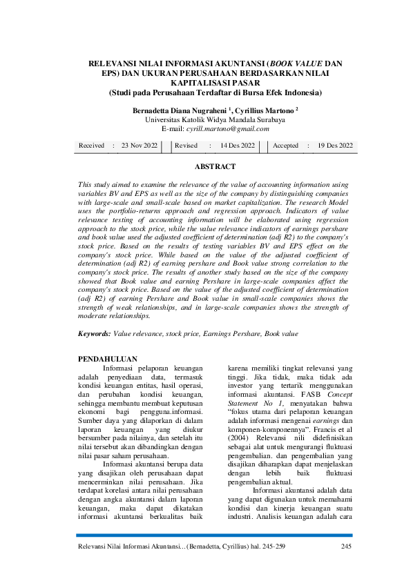 (PDF) Relevansi Nilai Informasi Akuntansi (Book Value Dan Eps) Dan ...