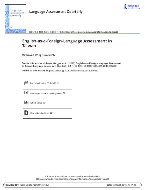 (PDF) English-as-a-Foreign-Language Assessment in Taiwan