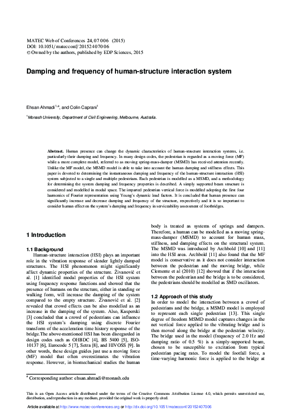 (PDF) Damping and frequency of human-structure interaction system